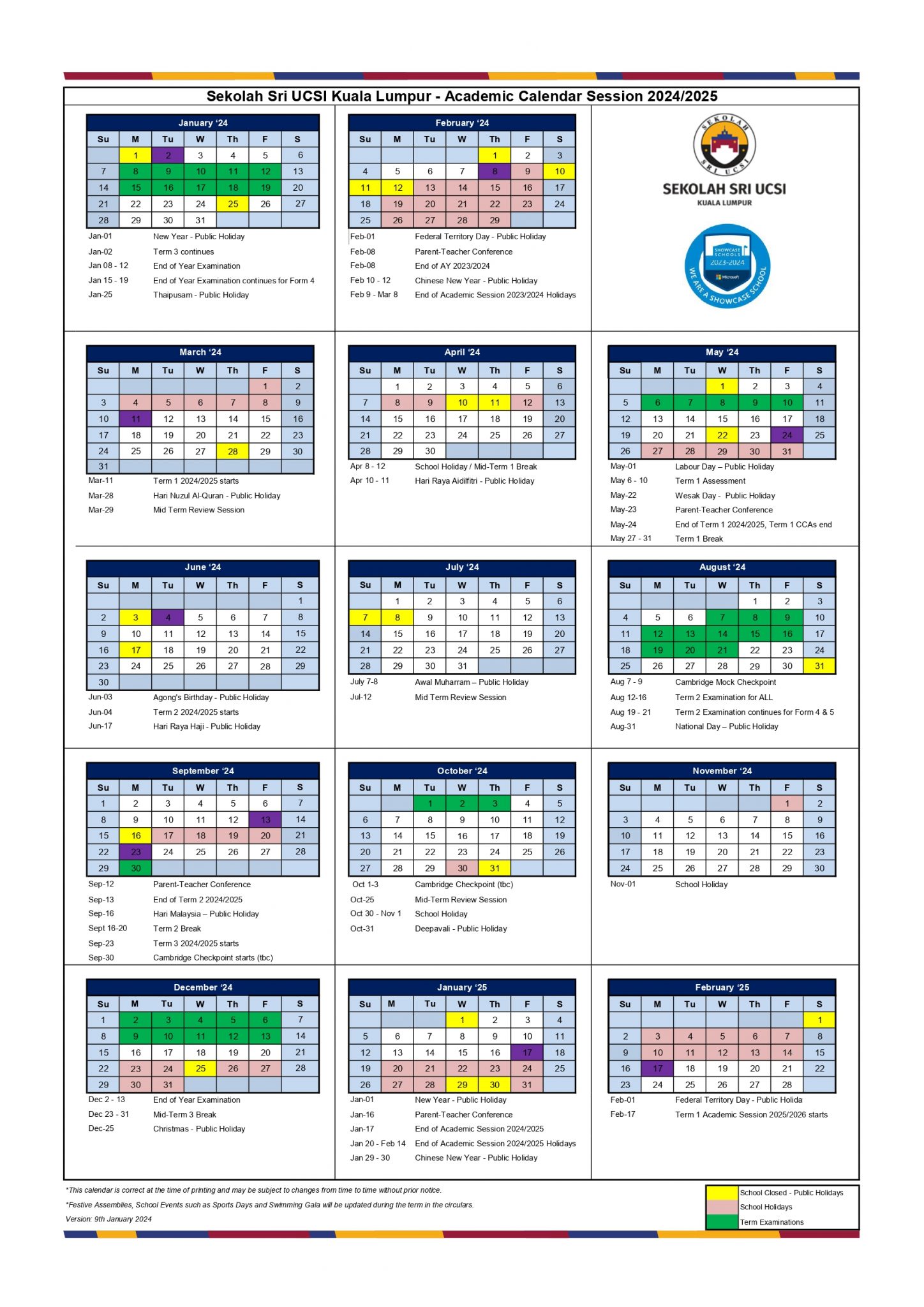 Academic Calendar - Sekolah Sri UCSI Kuala Lumpur