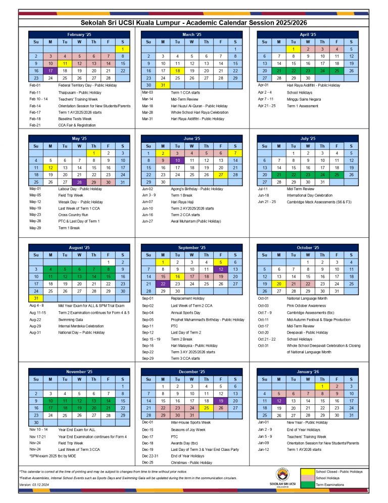 Academic Calendar - Sekolah Sri UCSI Kuala Lumpur